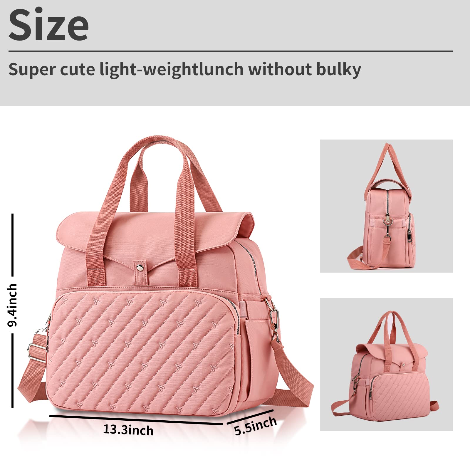 Anfeichen Insulated Lunch Bag Women For Work,Leakproof Lunch Box for Men Large Lunch Tote Bag,Embroidered Cooler Bag with Shoulder Strap (Pink)