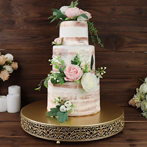 Efavormart 16" Round Lace Gold Metal Wedding Cake Stand, Dessert Display Stand Glossy Metallic Finish for Dessert Cupcake Pastry Candy Display Plate Event, Birthday Party