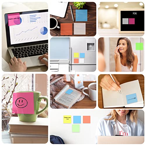 700 Sheets 14 Pack Transparent Sticky Notes Pad Set, 3x3 Inches Clear Self-Adhesive Post it Notes, Waterproof Translucent Color Memo Pad, See Through Office & School Supplies (Multicolor)
