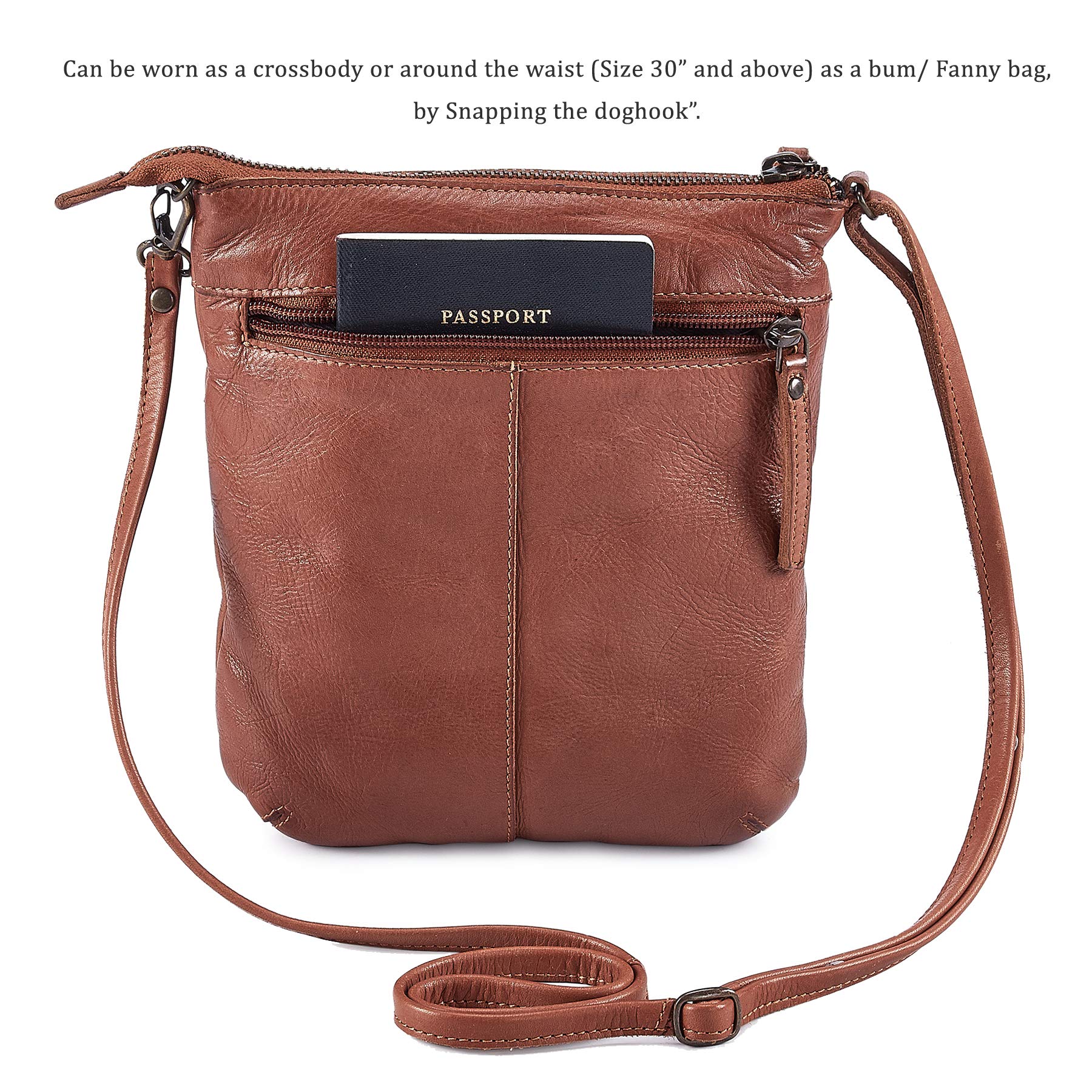 Crossbody Sling Bag for Women Small Real Leather Purse Vintage Travel Crossover Shoulder Bag Handmade (Cognac Washed Vintage)