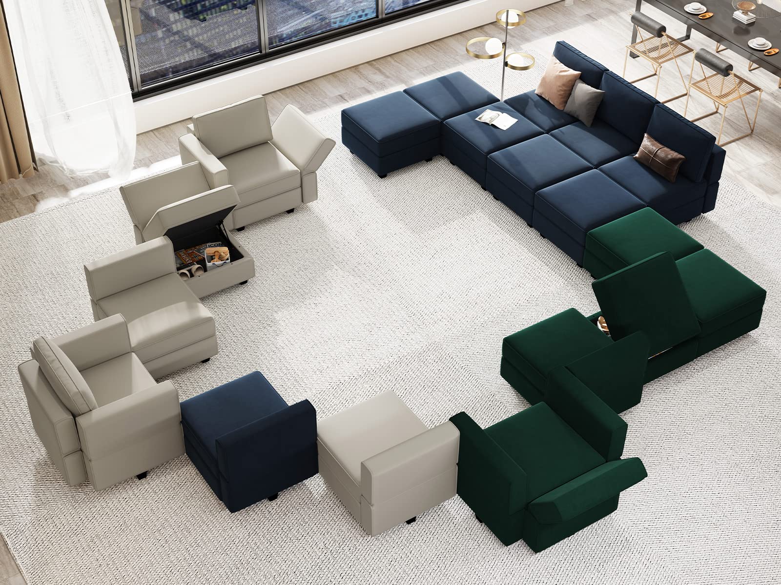 Belffin Modular Sectional Sofa Couch with Ottoman L Shape Corner Couch Sofa with Storage Modular Sofa with Chaise Velvet Grey…