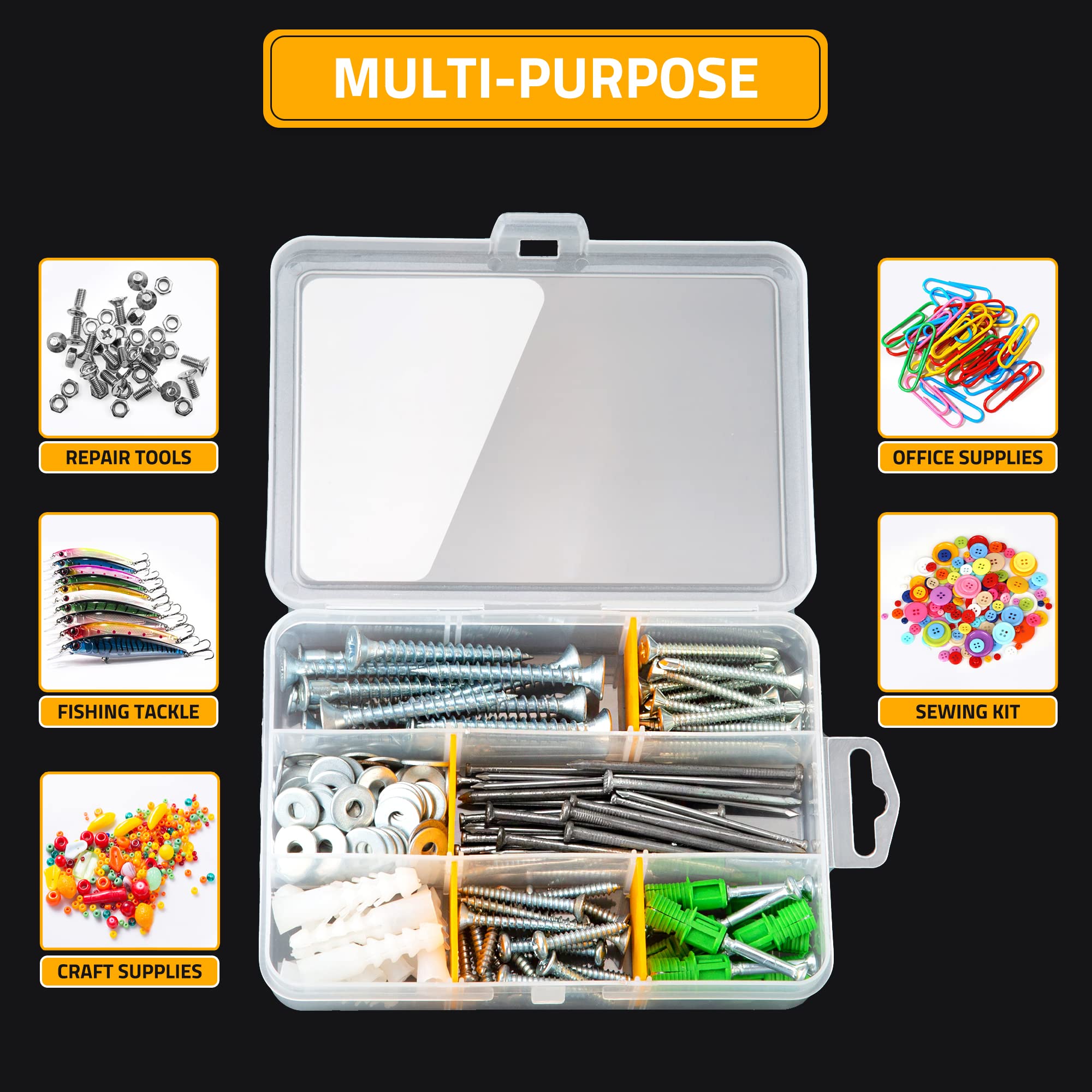 CANOPUS 9-Grid Clear Plastic Compartment Box with Adjustable Dividers, Small Parts Storage and Organizer Case for Craft, Jewelry, Beads, Tiny Tools and Parts, (2 Set), 5.5 x 4.0 x 1.2 inch, Clear