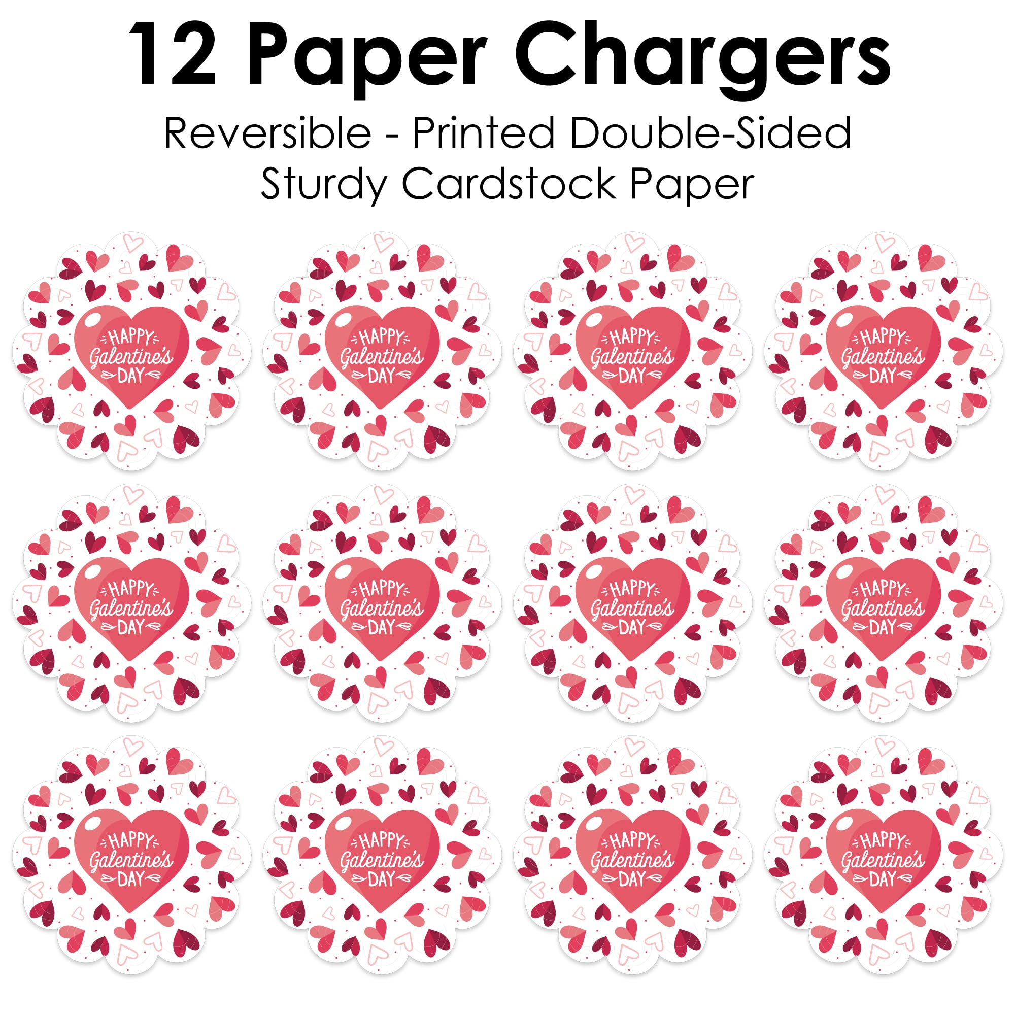 Big Dot of Happiness Happy Galentine’s Day - Valentine’s Day Party Round Table Decorations - Paper Chargers - Place Setting for 12