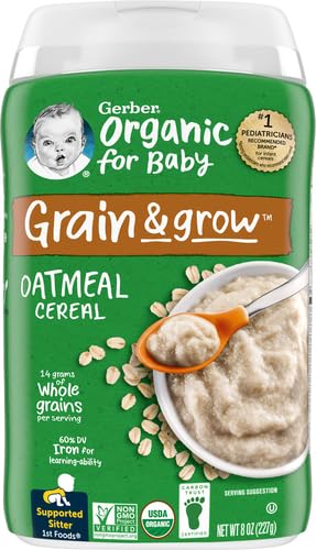 Gerber Baby Cereal Organic 1st Foods, Grain & Grow, Oatmeal, 8 Ounces