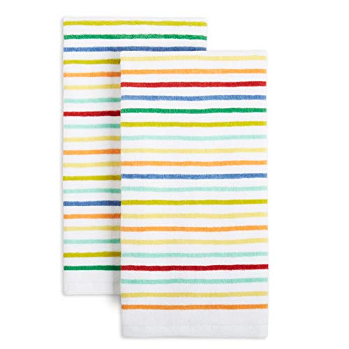 Fiesta Tropical Stripe Kitchen Towel Set, 16"x28", Multicolor/Aqua/Yellow/Red/Blue, 2 Piece
