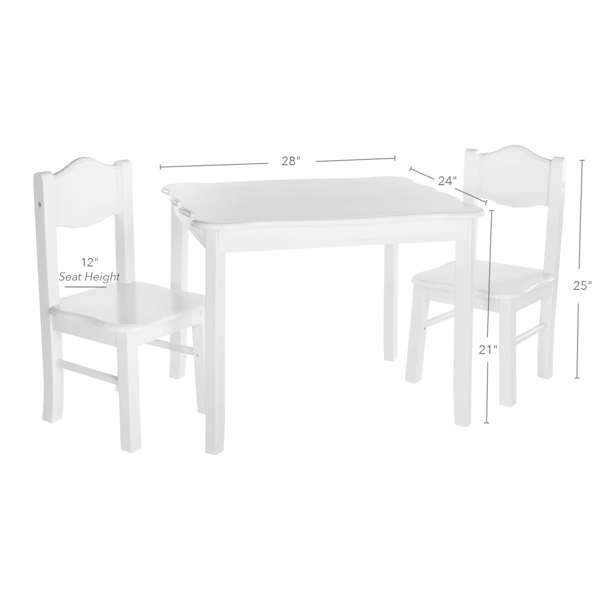 Guidecraft Classic White Table and Chairs Set: Toddler Wooden Activity Table - Dining Room, Bedroom, School and Playroom Furniture for Kids