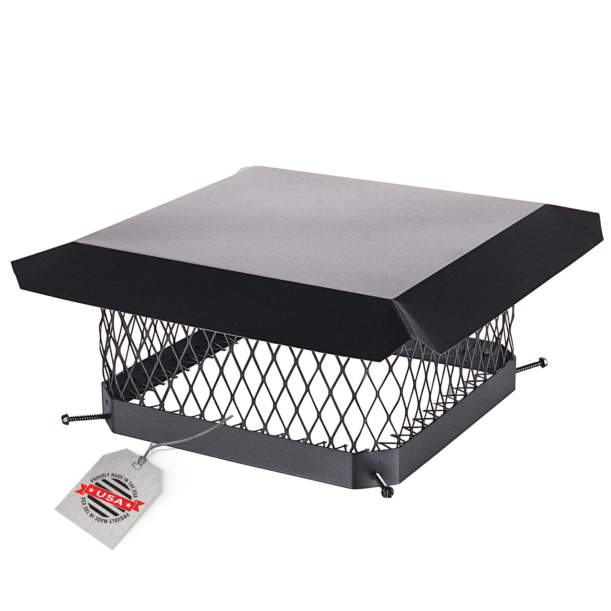 HY-GUARD Galvanized Steel Chimney Cover - HY-C Black Chimney Cap, Single Bolt-On Chimney Fireplace Cover, Chimney Flue Cover To Fit On Existing Flue Tiles, Chimney Vent Cap With Hood Plate (13" x 13")