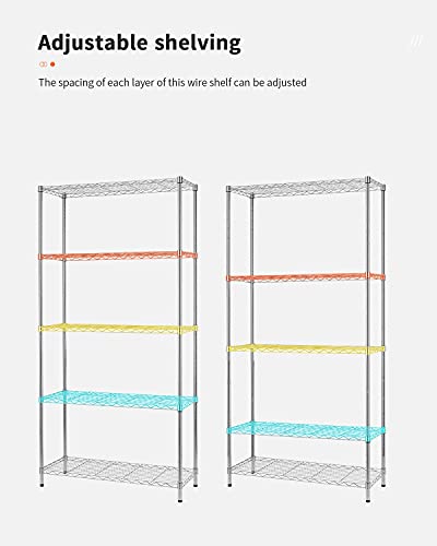 FDW 14''Dx36''Wx72''H 5-Shelf Wire Shelving Large Storage Shelves Adjustable Metal Shelves Heavy Duty Height Commercial Grade Steel Layer Shelves 1250 LBS Capacity,Chrome