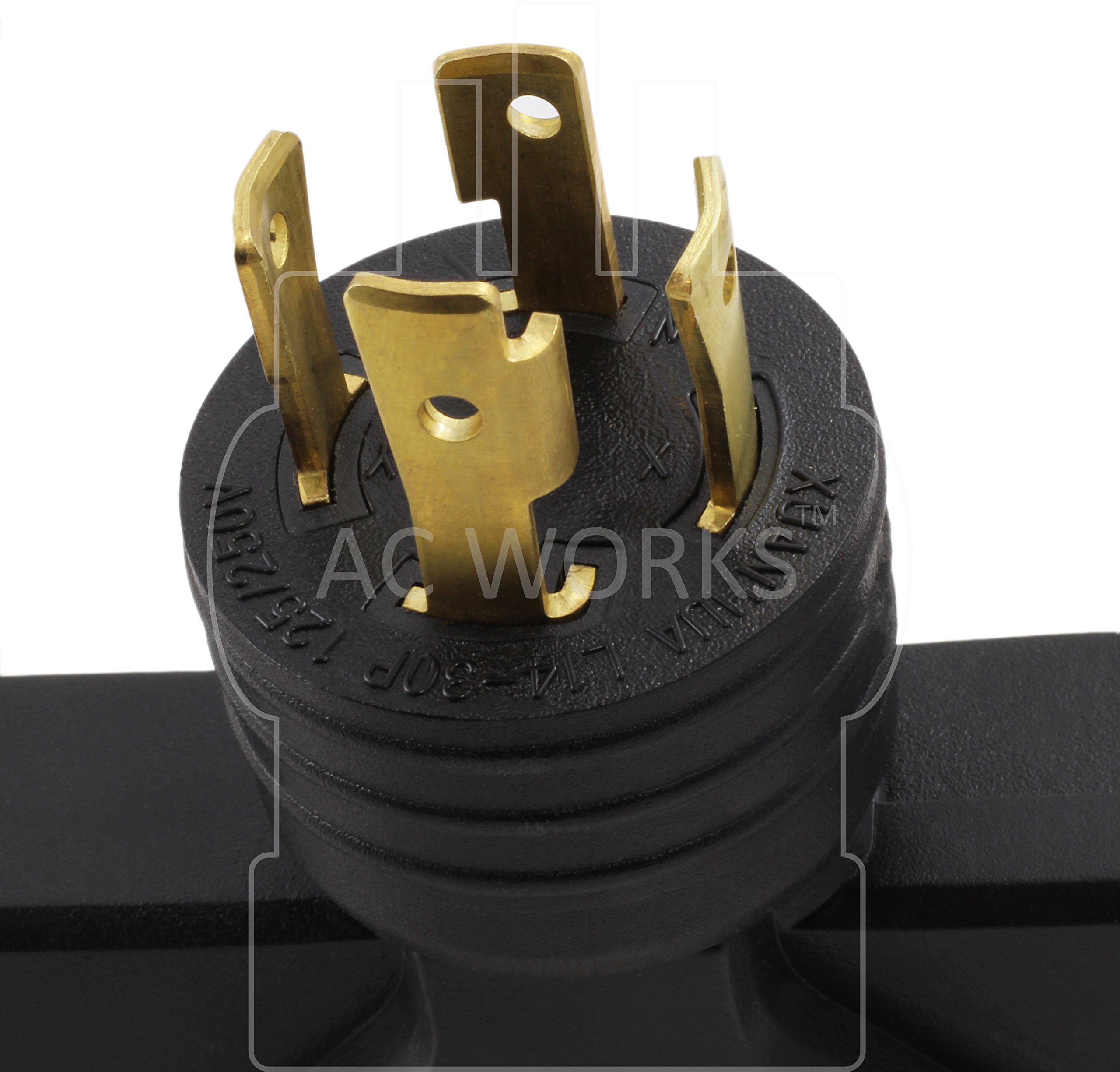 AC WORKS L14-30 30Amp 4-Prong Locking Generator Distribution Cord (L14-30 to Four 15/20A Household with Breaker)