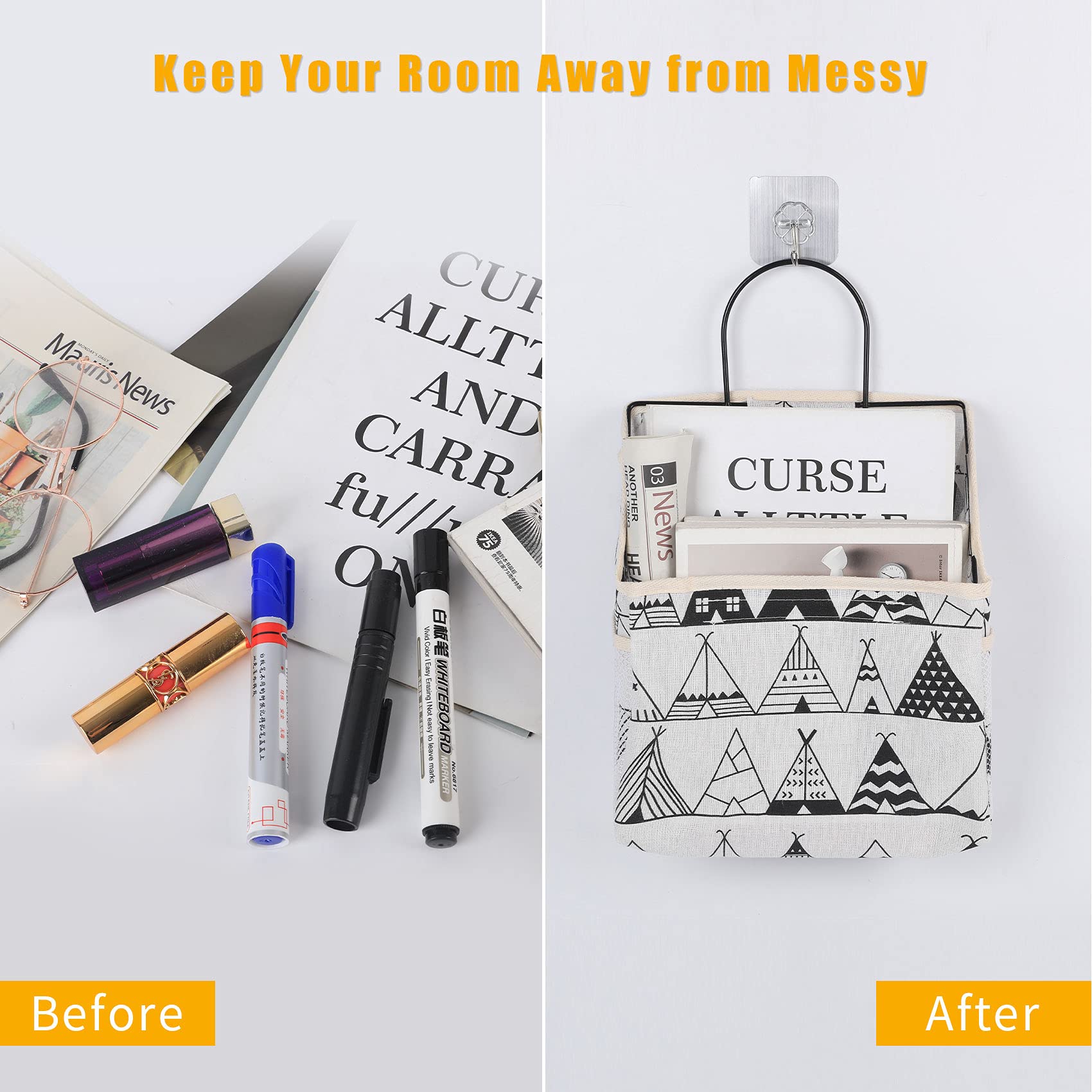 CRSONGMAOZL 2 Pack Wall Hanging Storage Bags with Sticky Hooks, Closet Wall Hanging Organizer, Kitchen Wall Storage Bags, Hang Storage for Kitchen, Bathroom(Letters and Sailboat)