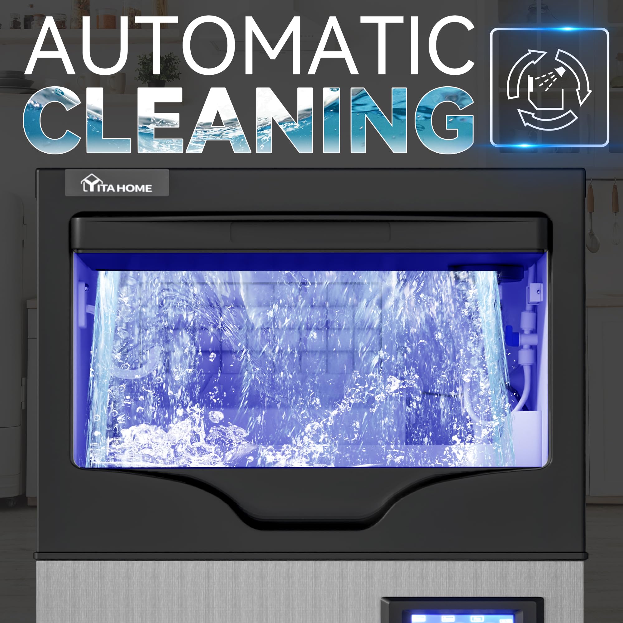 YITAHOME Upgraded Commercial Ice Machine, 120LBS/24H Ice Maker with 33LBS Storage Bin, LCD Panel with Blue Light & Stainless Steel Scoop for Restaurant, Home, Bars, Coffee Shop(40PCS)