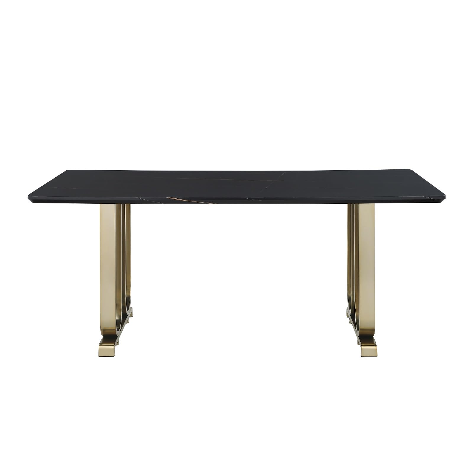71 Inch Modern Black Dining Table Kitchen Table with Brushed Brass Metal Legs, Lauren Gold&Black Top Wood Dining Room Table for 8, Rectangle Contemporary Dining Table for 6