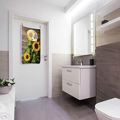 Sunflowers Wooden Board Door Hanging Laundry Hamper Bag Vintage Flowers Space Saving Wall Large Laundry Basket Storage Dirty Clothes Bags with Bottom Zippers Hooks For Bathroom Bedroom 1 Pcs