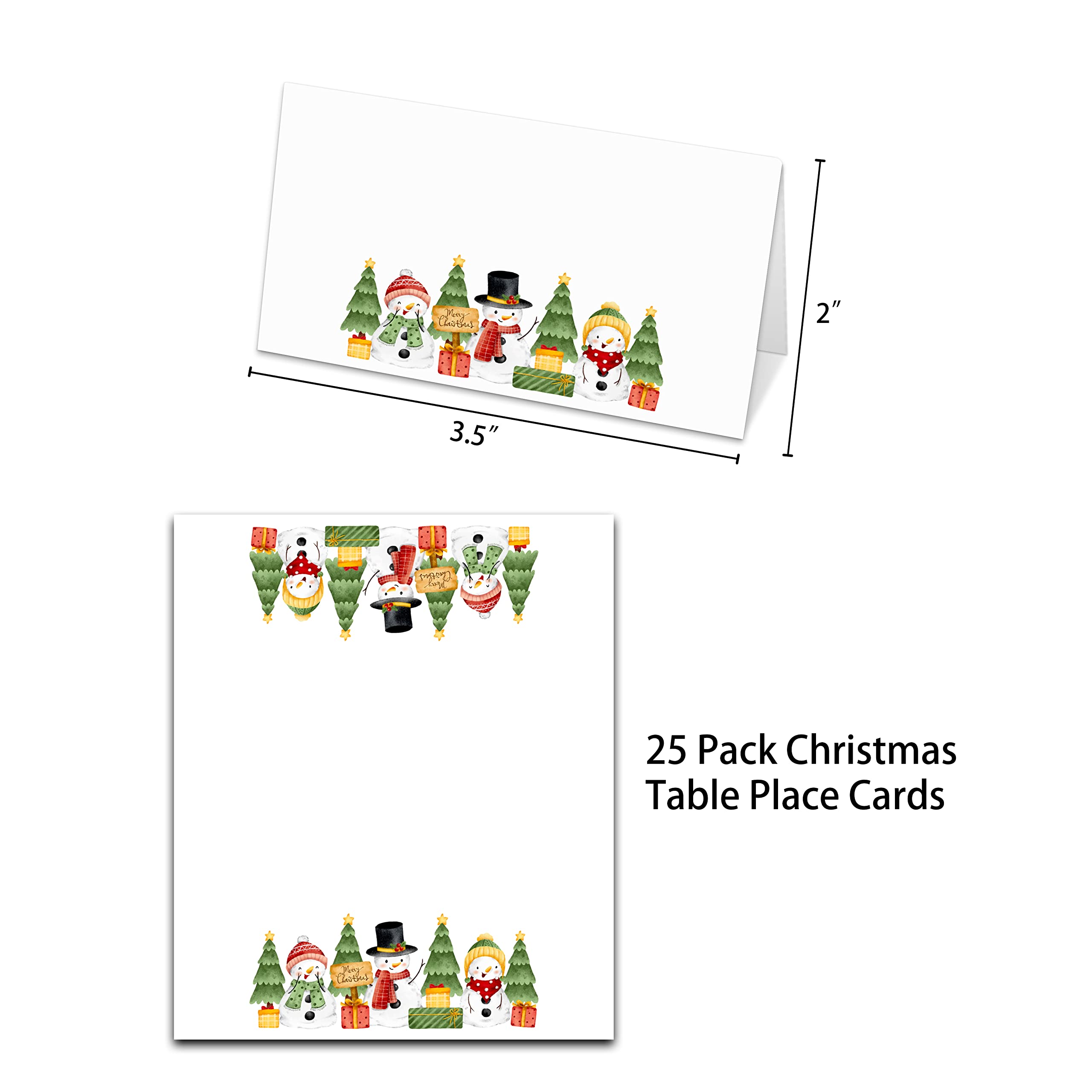 Christmas Table Place Cards, Xmas Blank Seating Place Card for Table, 25 Pack Buffet Food Tent Labels, Double Design Name Cards, Scored for Easy Folding, Christmas Party Decorations(08)