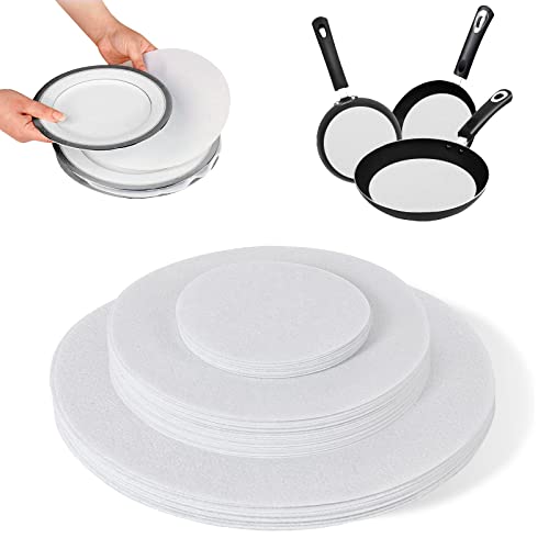 Felt Plate China Storage Dividers Dish Protectors 48 Pack White Extra Large Thick and Premium Soft (White, Round)