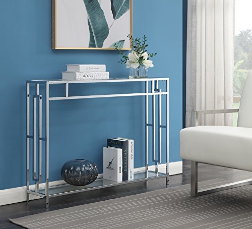Town Square Chrome Console Table with Shelf, Glass/Chrome
