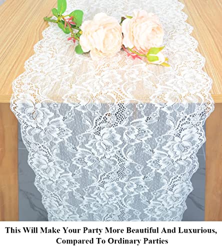 Vintage-Lace-Table-Runner 12x120-Inch Wedding Bridal Lace Table Runners Flower Table Runner Tea Party Tablecloth White Lace Runner