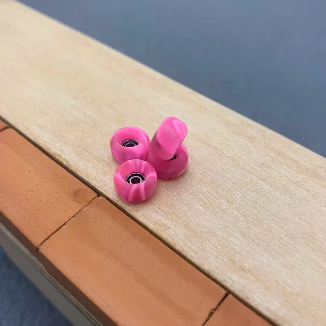 82A Urethane Fingerboard Wheels - New Street Shape, 4.5mm Width * 7mm Diameter- Ultra Spin Bearings - Grey & White Swirl Colorway (Pink)
