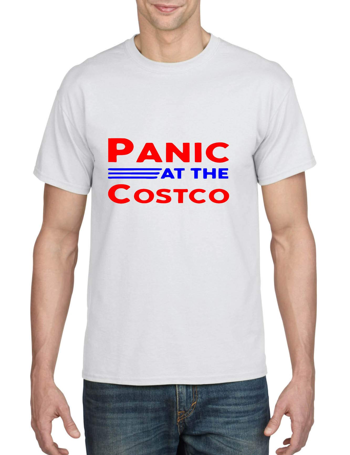 ALLNTRENDS Men's T Shirt Panic At The Costco Funny Toilet Paper Tee Germs Tshirt (M, White)
