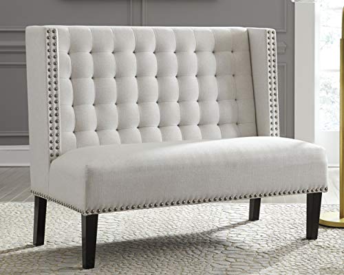 Signature Design by Ashley Beauland Modern Chic Upholstered Tufted Accent Settee Bench, Cream