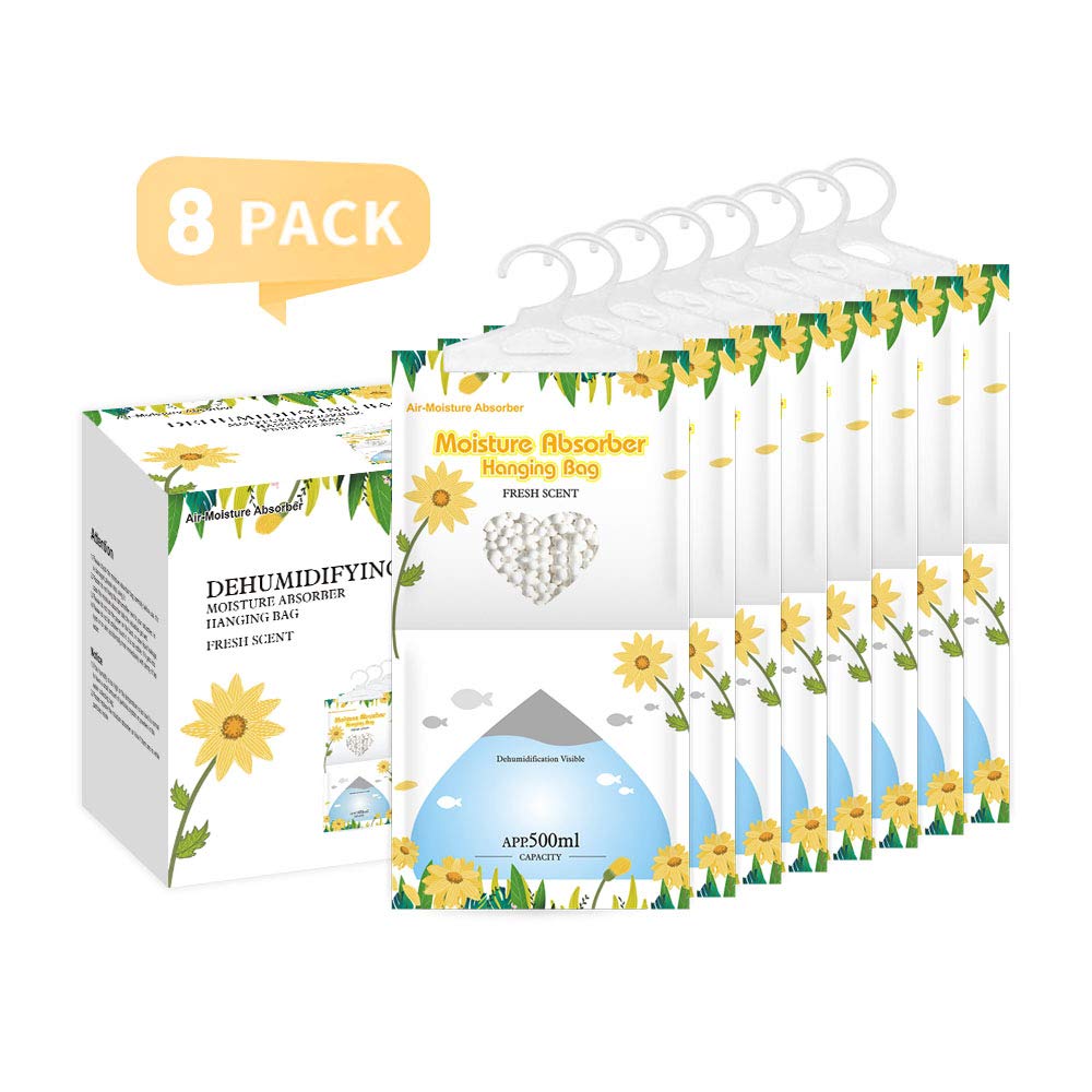 CANAGER Hanging Moisture Absorber, Fresh Scent Moistureproof Desiccant Hanging Bag,Dehumidifier Bag (8 packs) Hanging Closet Dehumidifier Bags, Moisture Absorb 12.5 oz