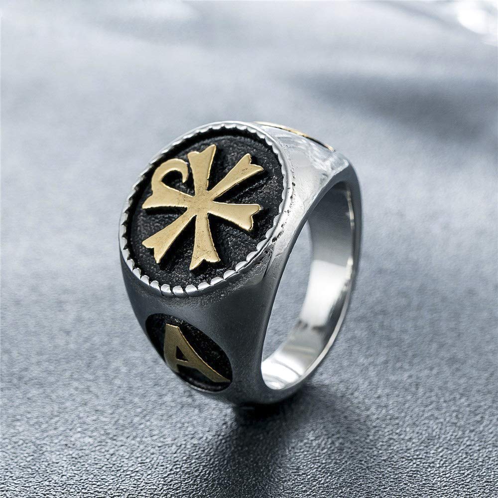 Sping Jewelry Chi-rho Ring XP Christos Titanium Steel Constantine Catholic Church Sign Siget Size 7-13