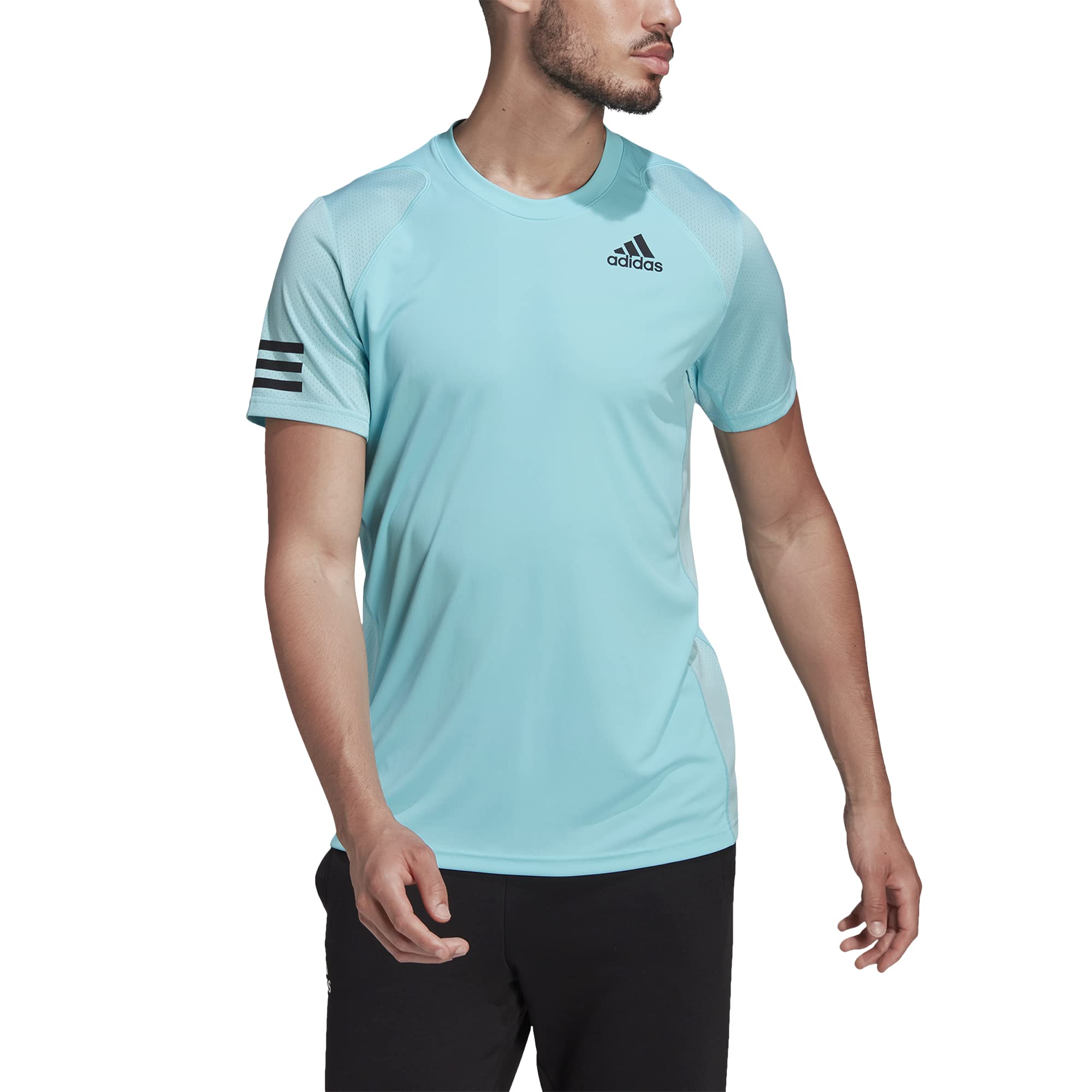 adidas Men's Club Tennis 3-Stripes Tee, Pulse Aqua/Black, X-Large