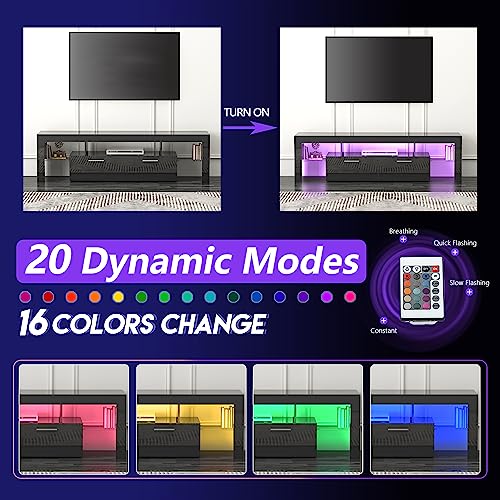 DMIDYLL Black TV Stand with LED Lights for TVs up to 65'', Modern TV Console with Storage Cabinets for Living Room, Bedroom, LED Entertainment Center