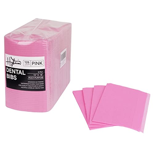 Dental Bib(125 Pack) – Pink Dental Bibs Disposable – Multipurpose & Waterproof Tattoo Bibs – Soft & Flexible Pink Bibs for Dental Tray Covers – 3-Layer Protection Nail Napkins for Acrylic (Pink)