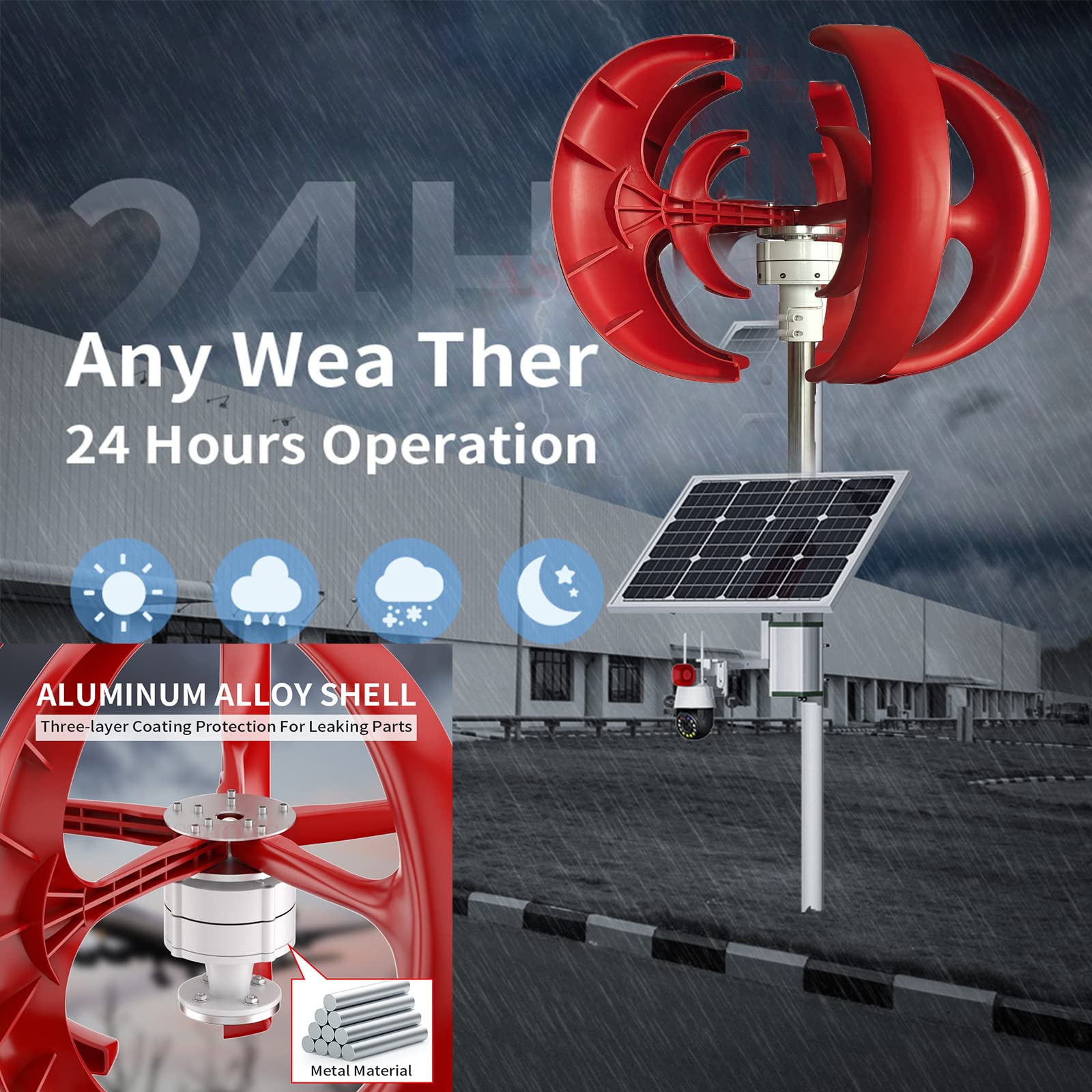 AISINILALAO Low Speed 2M/S 12V 24V 2500W Vertical Wind Turbine Generator Home Windmill Kit Free MPPT Controller for BOAD Light Battery(Yellow),48v