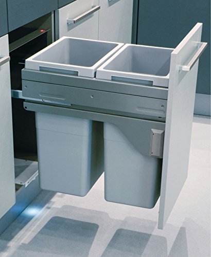 Hafele Waste Bin Pull Out Euro Cargo 45, with 2 x 38 Liter Bins, 110 lbs Load Bearing Capacity
