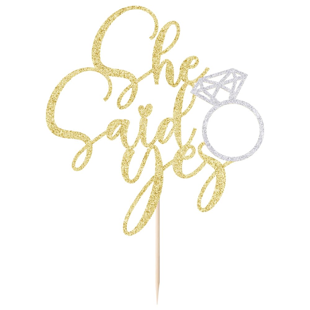 AROKIPPRY She Said Yes Cake Topper - Bridal Shower Engagement Decorations, Bride To Be/Proposal/Bachelorette Party Decorations(gold)