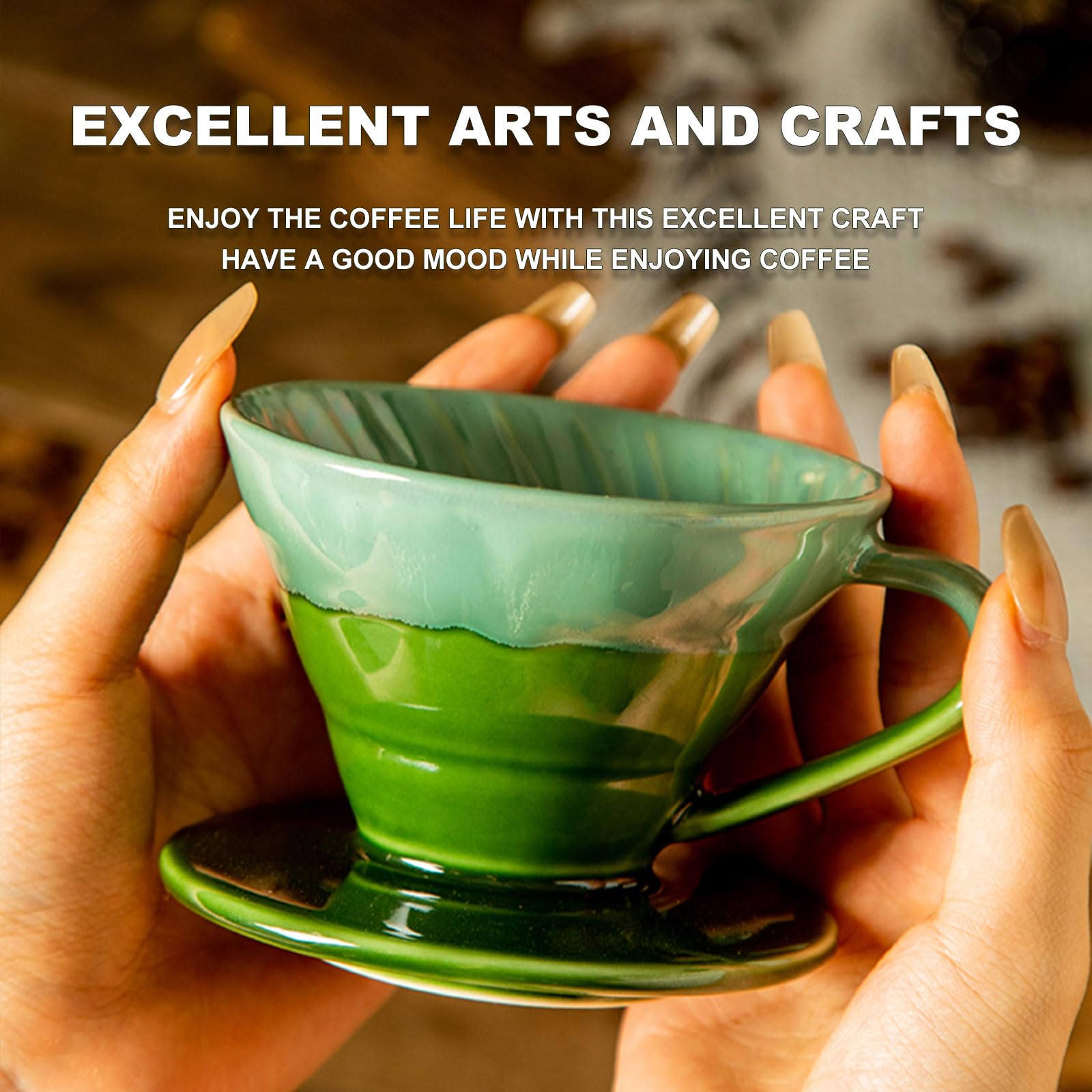 Aroplor Ceramic Pour Over Coffee Dripper 01 Ceramic Coffee Maker with 1 Hole,Hand Drip Cone Coffee Filter,Easy Brewing,for 1-2 People (Green)