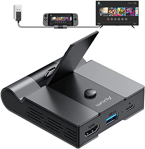 Alxum Switch Dock for Nintendo, Portable Switch Docking Station for TV, Nintendo Switch Dock Replacement with 45W PD Charging, 4K HDMI & USB 3.0 Port, Foldable Mini Nintendo Switch Base