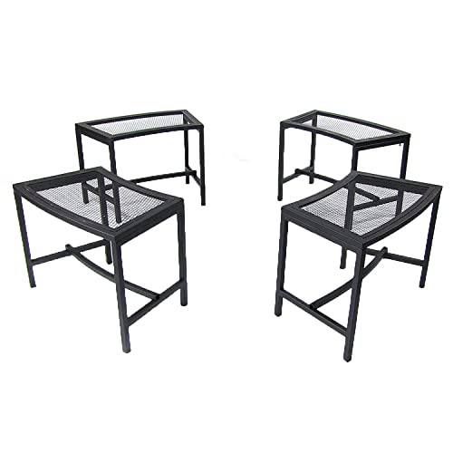 Sunnydaze Outdoor Curved Fire Pit Bench - Rustic Backyard Backless Powder-Coated Black Metal Mesh Garden, Patio, Porch and Deck Chair Seating - Set of 4