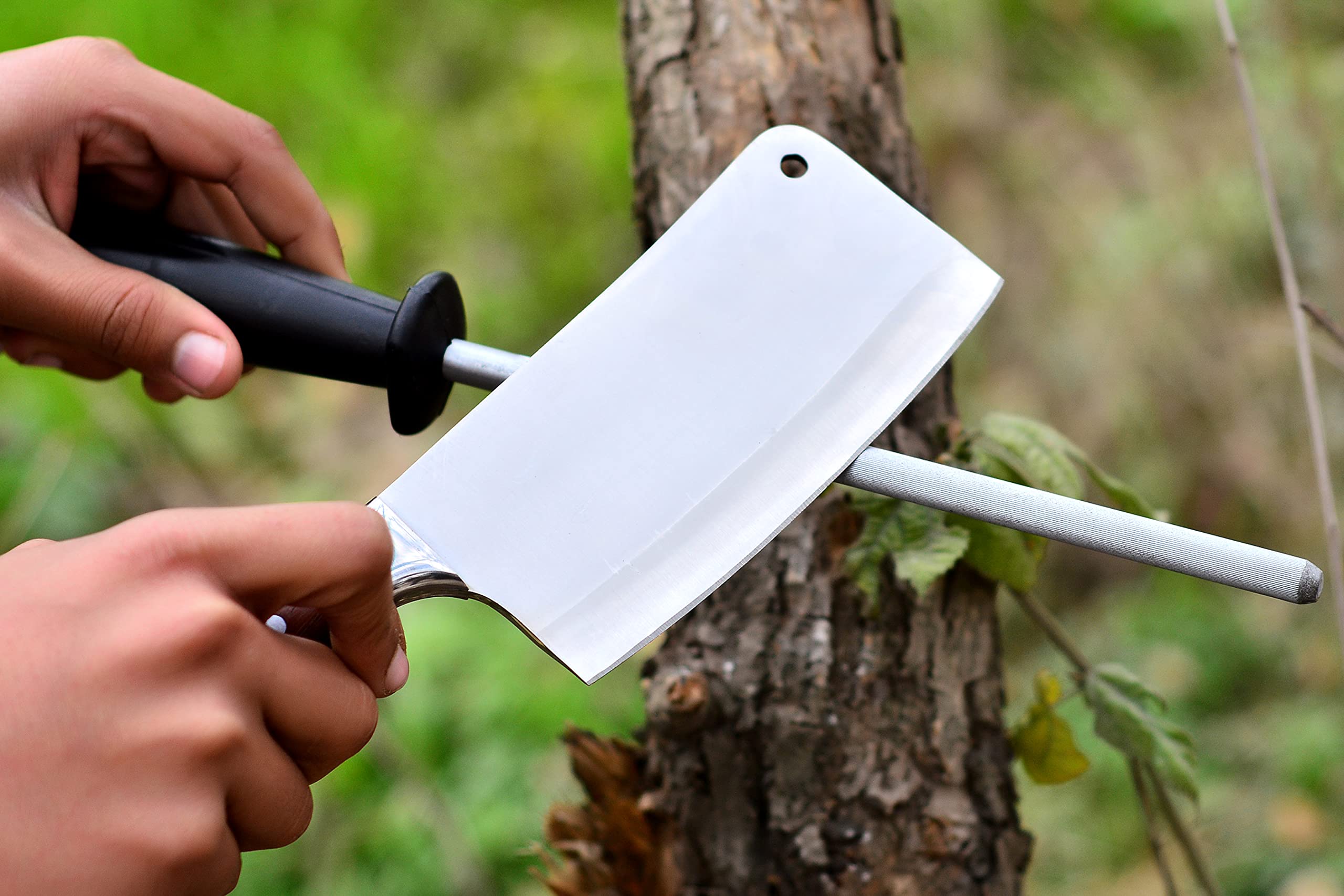 ALZAFASH Handmade Tracker Knife with Honing Steel, Hunting Knife with Sharpening Steel
