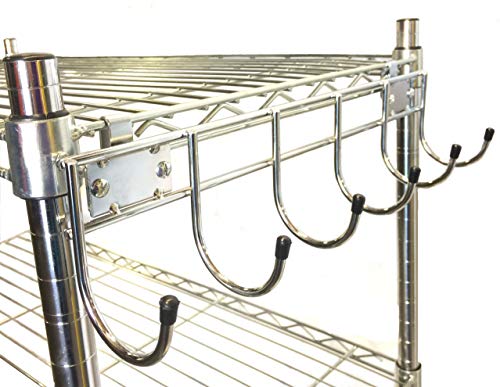 Home Storage Space HSS Steel Wire Shelving 18" Wide Side Bar W/6 Hooks, No Collar, Add-on, Chrome, 2-Pack