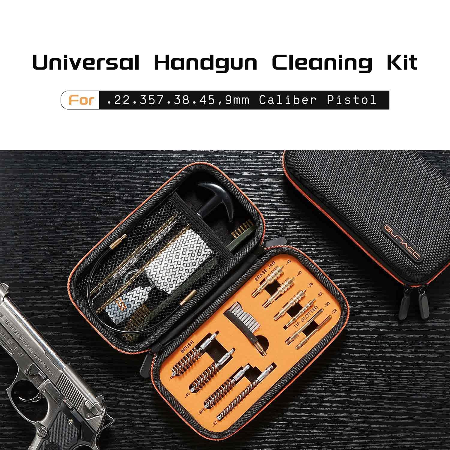 9mm Cleaning Kit, GUNACC Pistol Cleaning Kit, Handgun Cleaning Kit, for .22 .357 / .38 / 9mm .40 .45 Caliber Pistol