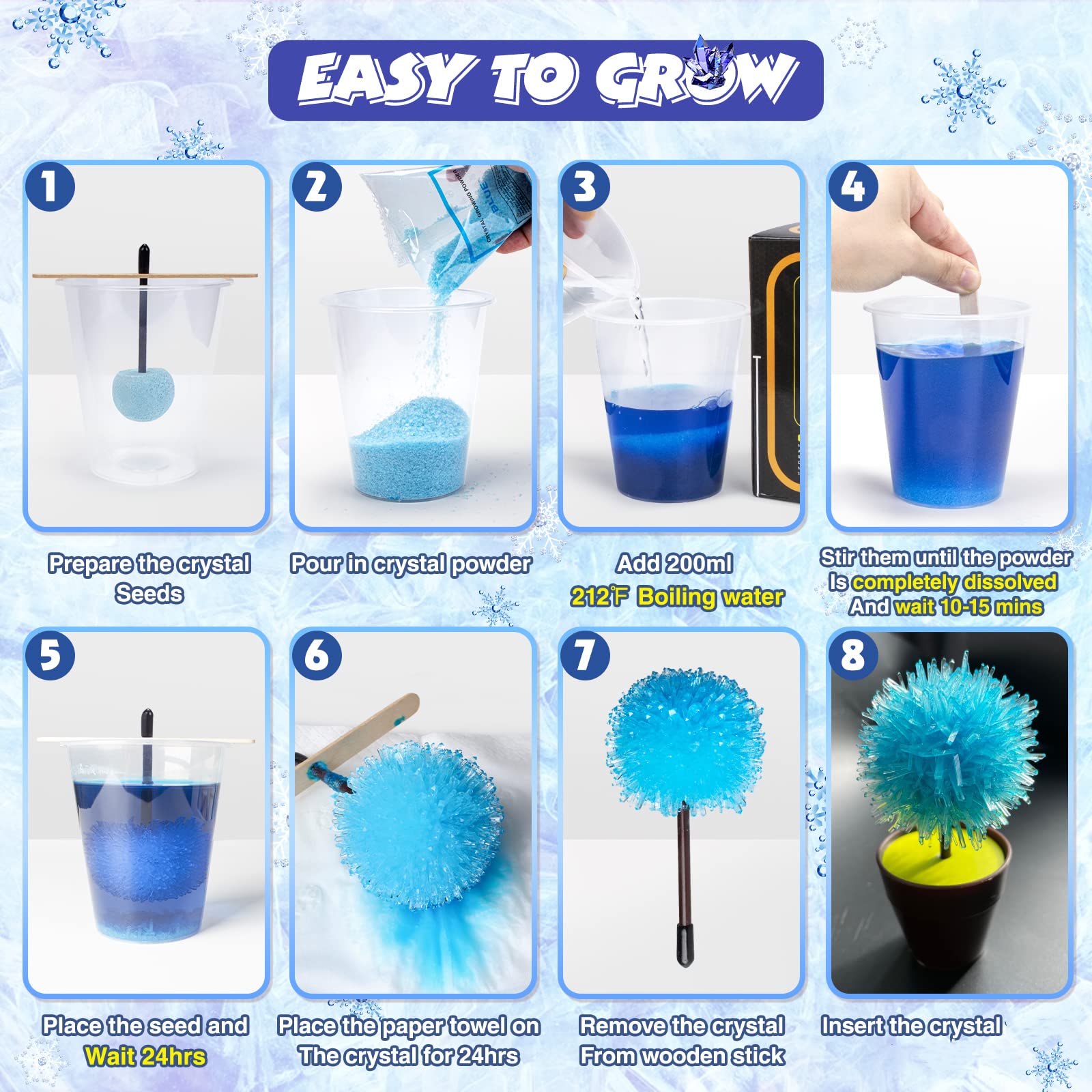 Crystal Growing Kit, STEM Projects for Kids Ages 8-12, Exciting Science Kits for Kids, DIY Educational Science Experiments Lab Specimens Toys Gifts for 7 8 9 10 Year Old Boys and Girls