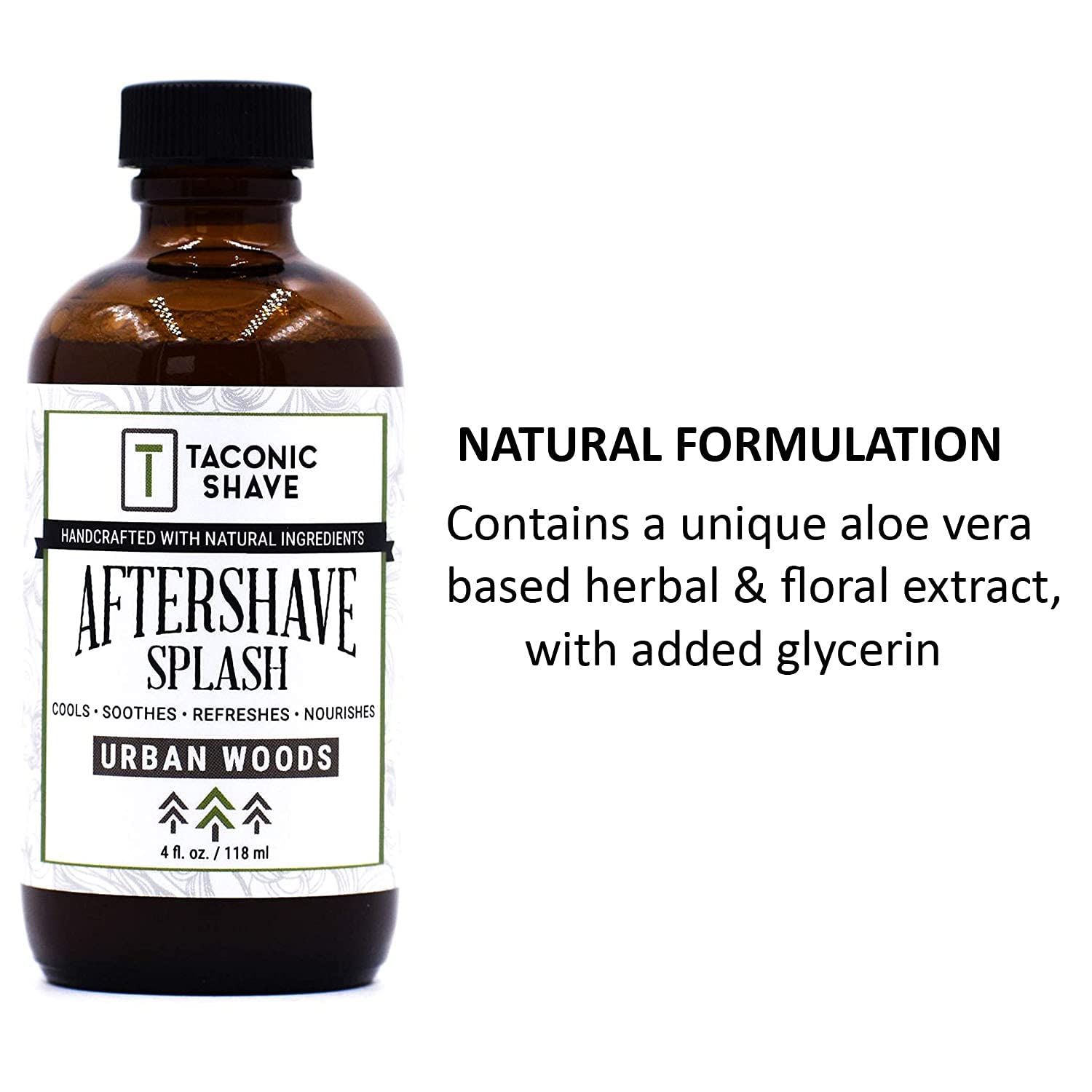 Taconic Shave, Natural Aftershave Splash 4 oz. - Urban Woods - Skin Cooling, Refreshing and Moisturizing After-Shave Liquid Formula with All-Natural Ingredients - Artisan Made in the USA