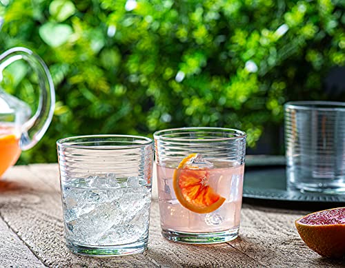 Le'raze Set of 16 Heavy Base Ribbed Durable Drinking Glasses Includes 8 Cooler Glasses (17oz) and 8 Rocks Glasses (13oz) - Clear Glass Cups - Elegant Glassware Set. Cordial Glasses