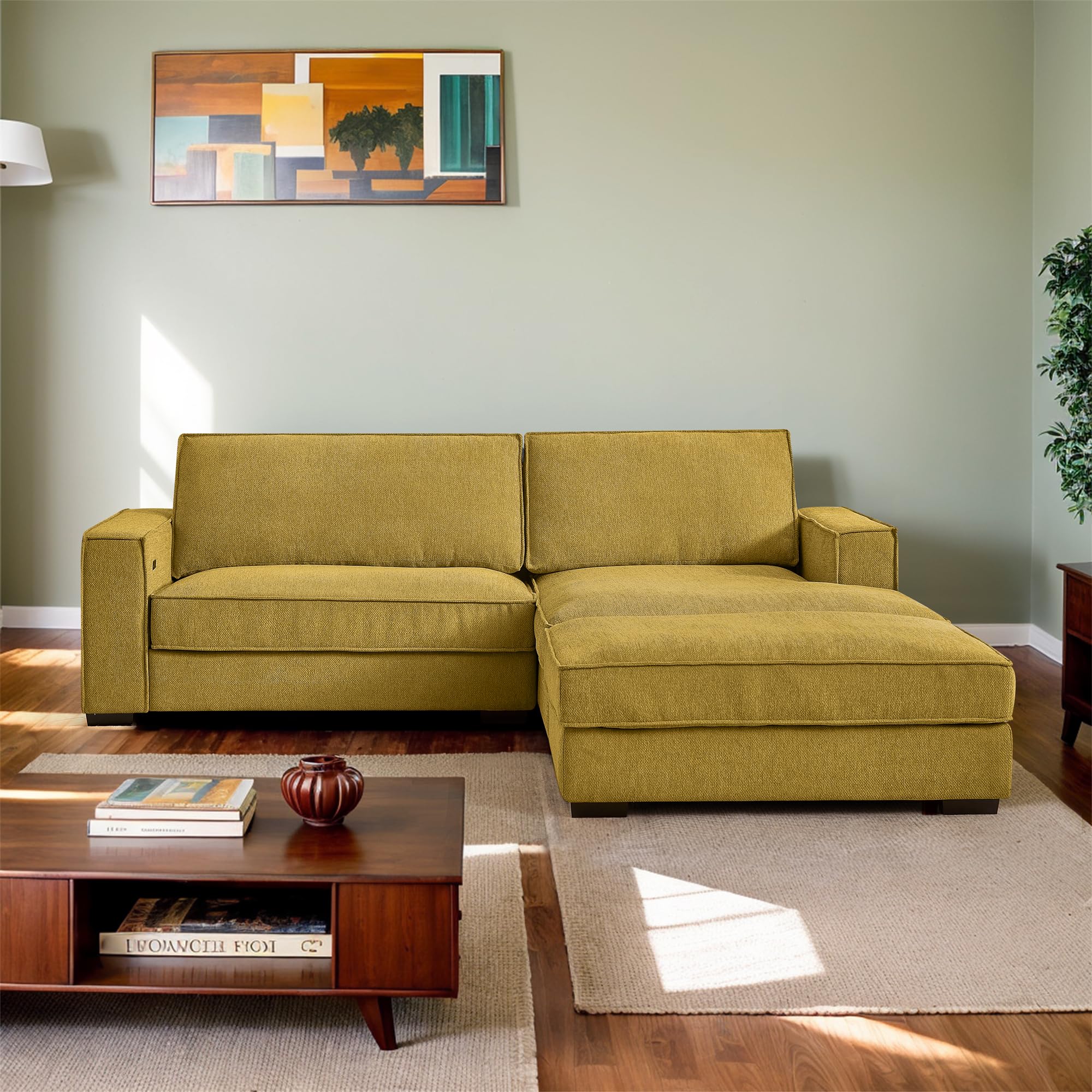 AUGOP Modern Chenille Fabric Ottoman for Modular Sectional Sofas - Versatile Footrest Living Room, Bedroom, Office Spaces (Yellow, Ottoman)