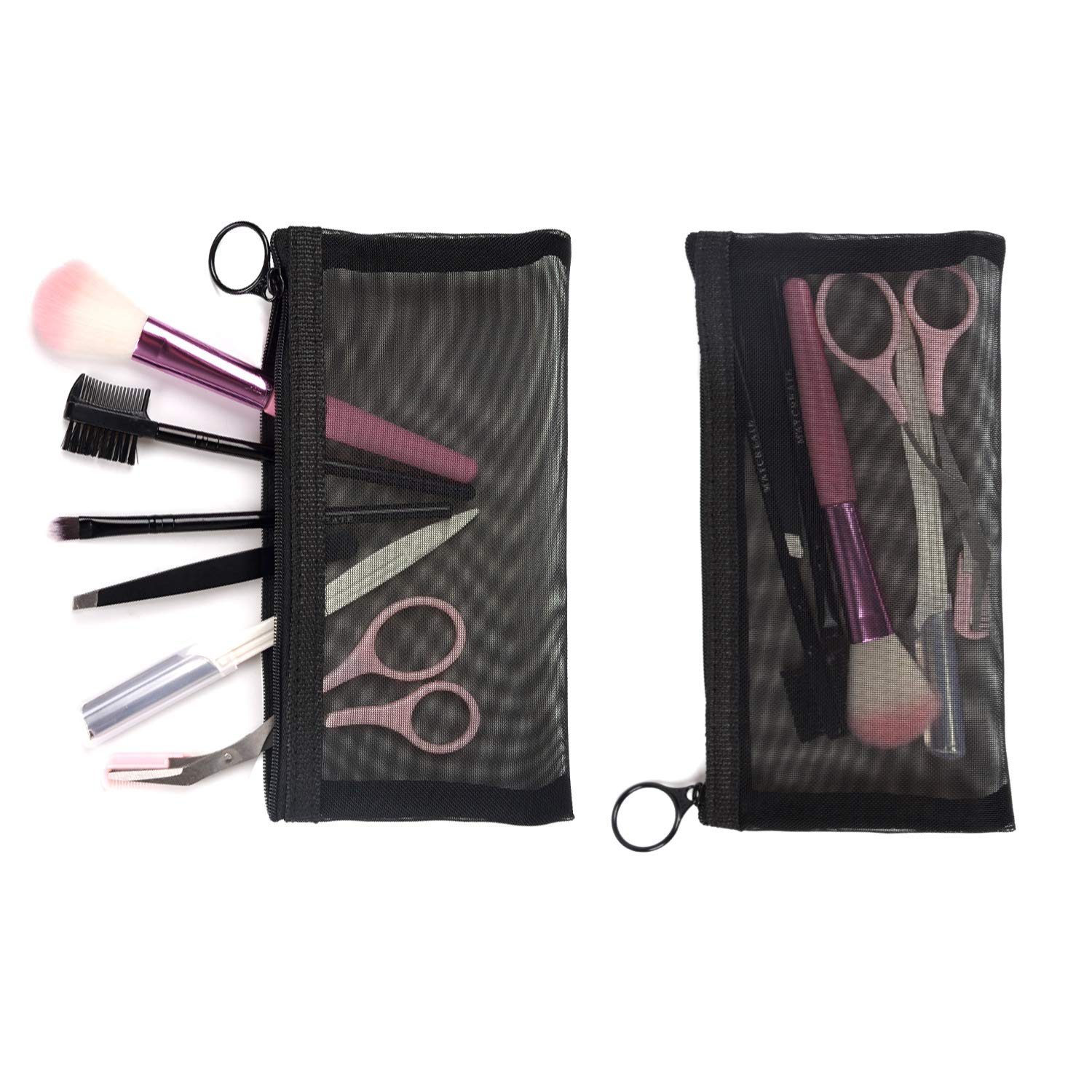 Patu Zipper Mesh Bags, Pack of 4 (S/M/L & Pencil Pouch), Beauty Makeup Cosmetic Accessories Organizer, Travel Toiletry Kit Set Storage Case, Black