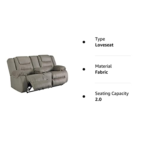 Signature Design by Ashley McCade Contemporary Manual Pull Tab Reclining Loveseat with Center Console, Gray