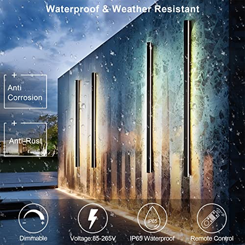 Levxhotty 2 Pcs 59 inch Modern Outdoor Wall Light,3000K-6000K Dimmable Outdoor Wall Sconce,Long Wall Llight with Remote Control,Exterior Linear Wall Lighting IP65 Waterproof for Garage House