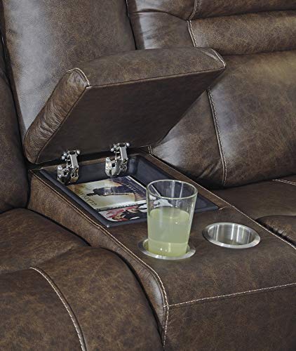Signature Design by Ashley Wurstrow Leather Adjustable Dual Sided Power Reclining Loveseat with Console & USB Charging, Brown