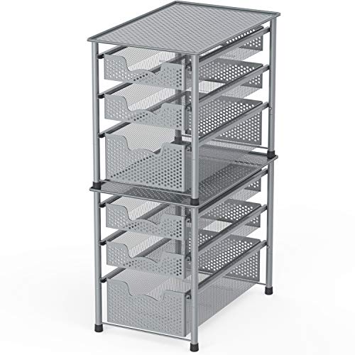 Simple Houseware Stackable 3 Tier Sliding Basket Organizer Drawer, Silver