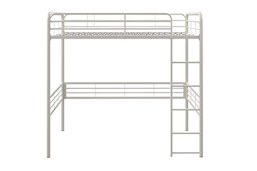 DHP Full Metal Loft Bed with Ladder Space-Saving Design, White