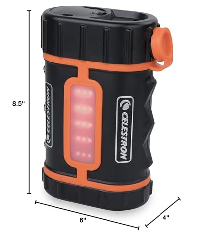 Celestron - PowerTank Lithium Pro Telescope Battery – Rechargeable Portable 12V Power Supply for Computerized Telescopes – 17 hour capacity/ 158.74Wh - Red/White LED Light - 2 USB Ports, Black(18768)