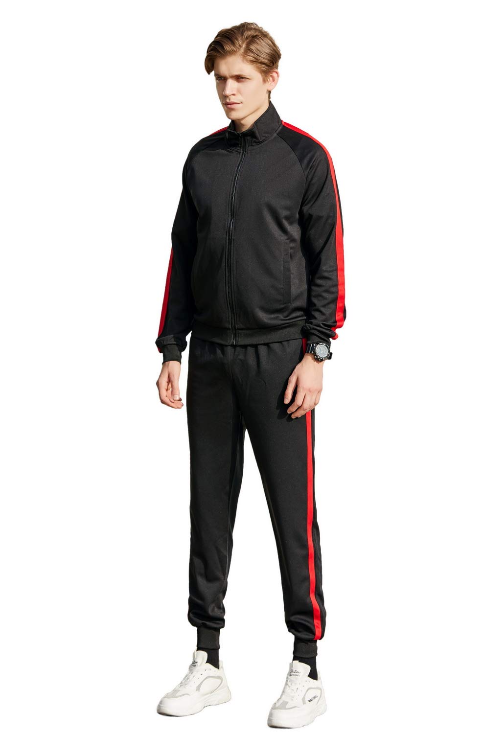 Allviper Activewear Full Zip 2 Pieces Tracksuit Set for Men Black and Red